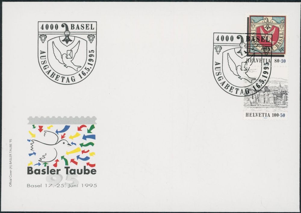 1995 - Basler Taube Block - Zusammenhängende - FDC ET (Gebraucht) in Schindellegi für CHF 25 ...