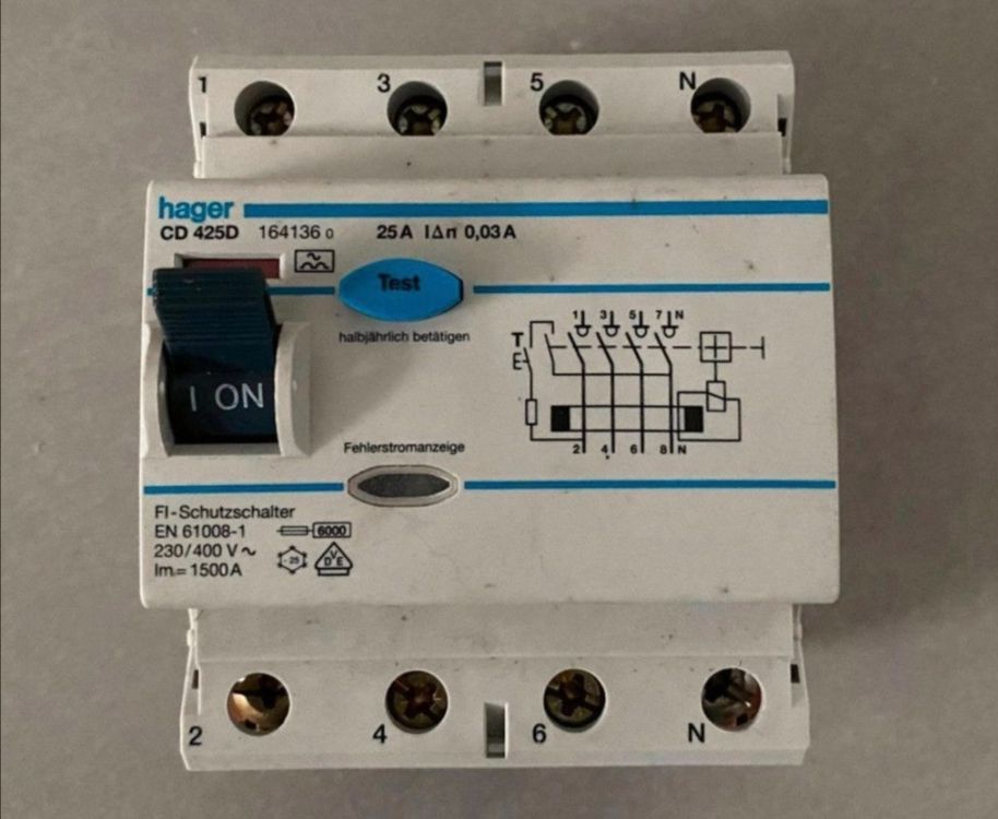 Hager FI 25A 4polig Typ A Fehlerstromschutzschalter RCD (Gebraucht) in ...