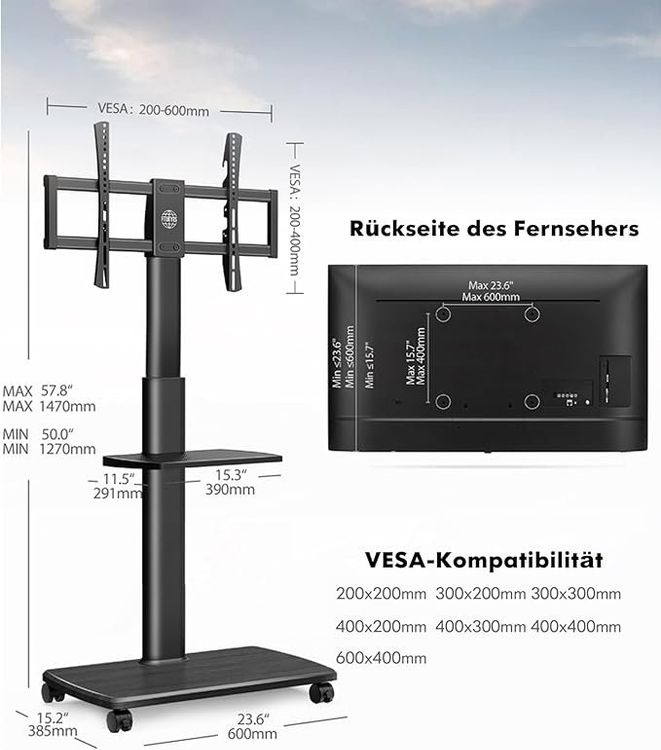 Universal TV Ständer Rollen 32-65 Zoll Fernseher 2 Ablagen (Neu und ...