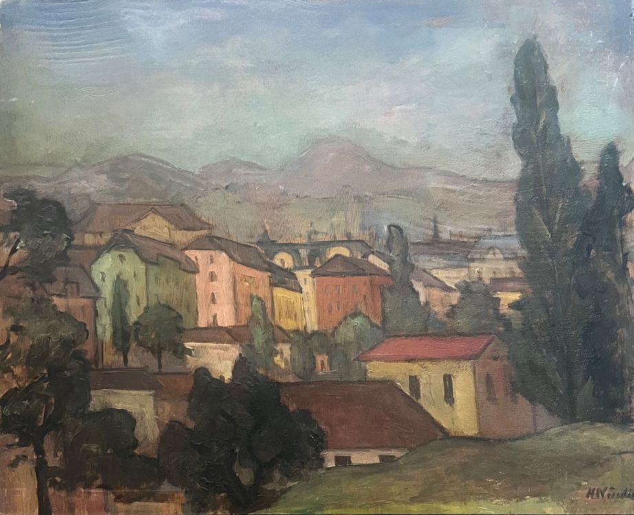 Dorf Ansicht Gemälde , Unl. Sig. | Kaufen auf Ricardo