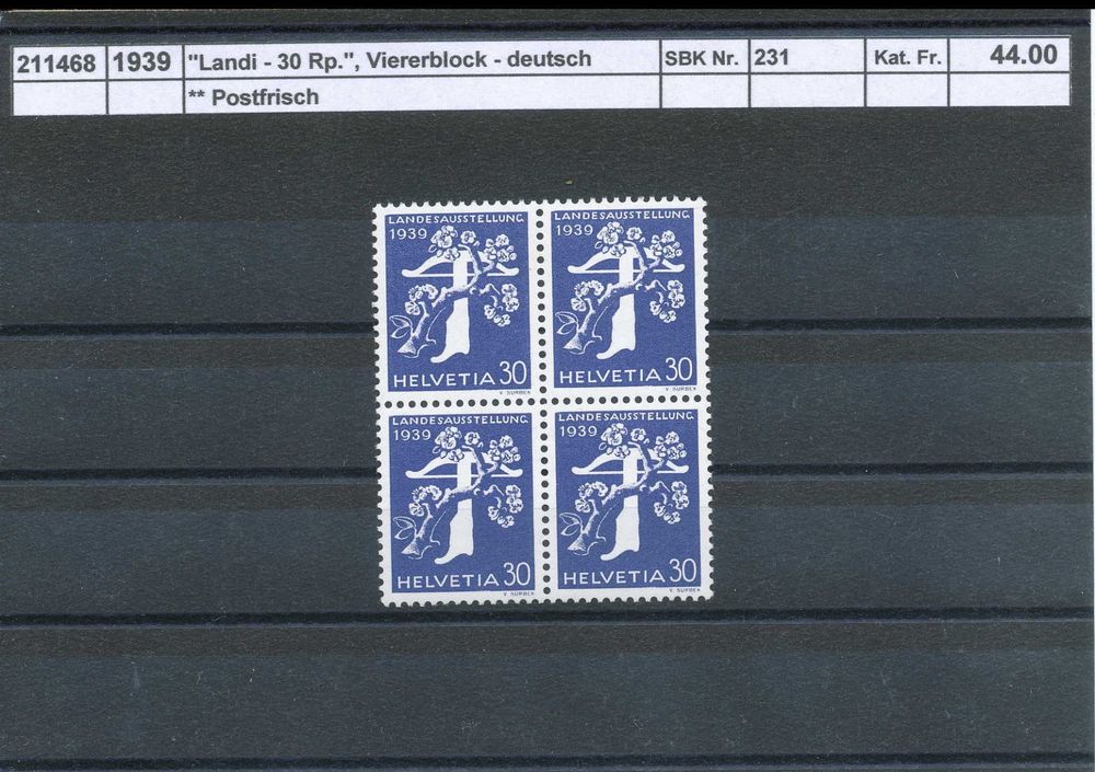 1939 "Landi - Zürich, 30 Rp.", deutsch, Viererblock (Neu (gemäss Beschreibung)) in Winterthur ...
