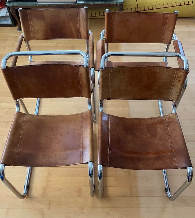 4 Freischwinger Stühle aus Leder und Metall im Bauhausstil (Gebraucht) in Schlieren für CHF 410 ...