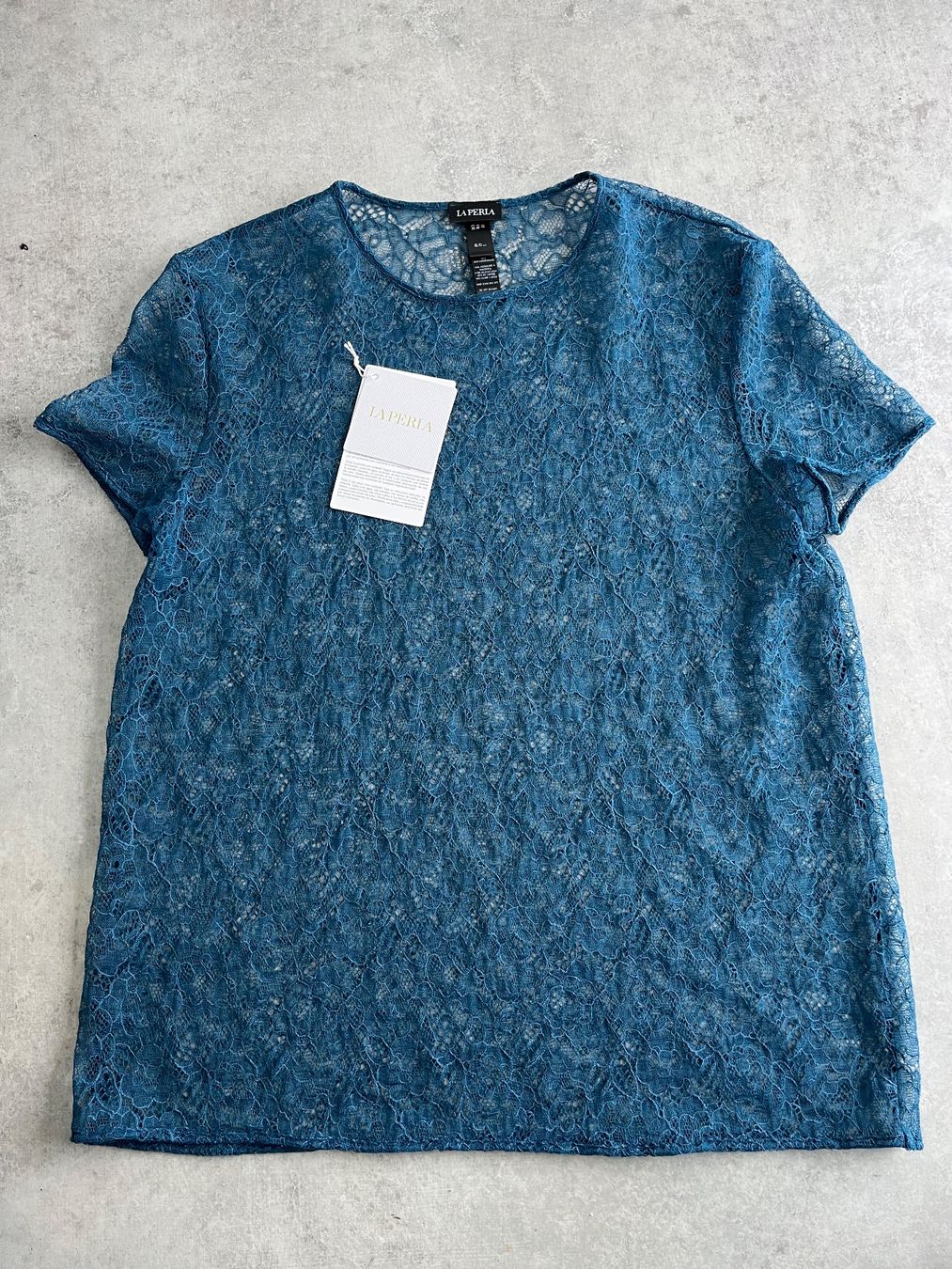 LA PERLA Spitzen-Shirt petrolblau, Grösse S-M - 159 Euro NEU (Neuf avec ...