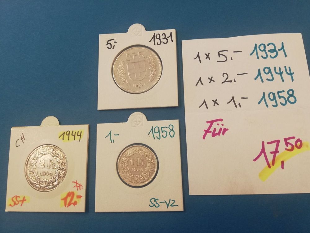 Schweizer Silbermünzen 5Fr/2Fr/1Fr (Gebraucht) in Engi für CHF 17.5 – mit Lieferung auf Ricardo ...