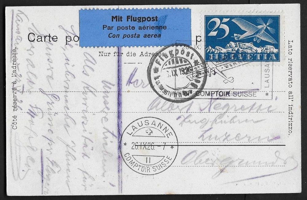 1926 AK Bern Flugpost Comptoir Lausanne-Bern F5 top ab 1.- (Gebraucht) in Zürich für CHF 2 – mit ...