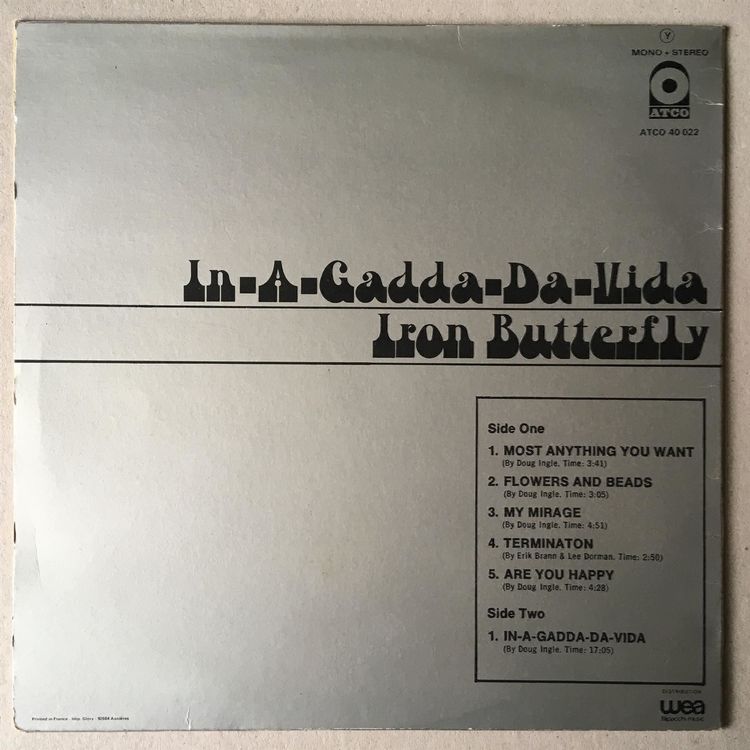 Iron Butterfly – In-A-Gadda-Da-Vida LP Psychedelic Rock (Gebraucht) in ...