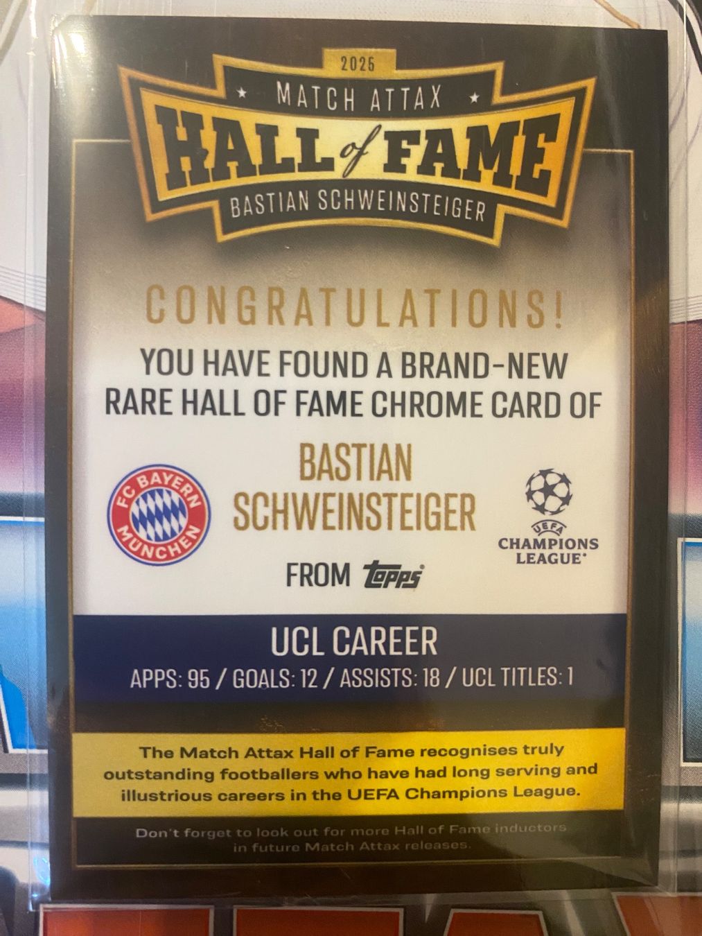 Topps Match Attax 25/26 Hall of Fame Bastian Schweinsteiger (Neu ...