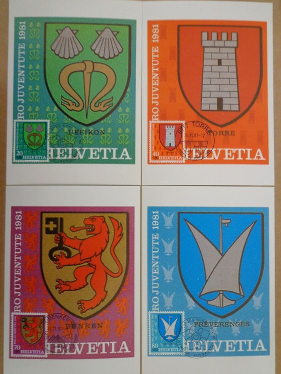 Set 4 Maximumkarten MK PRO JUVENTUTE PJ 1981 Gemeindewappen | Kaufen auf Ricardo