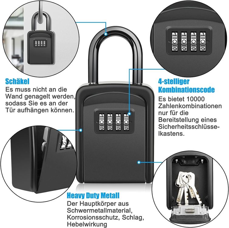 Schlüsselbox mit Code Hohe Sicherheit Wetterfest mit Bügel (Neu (gemäss ...