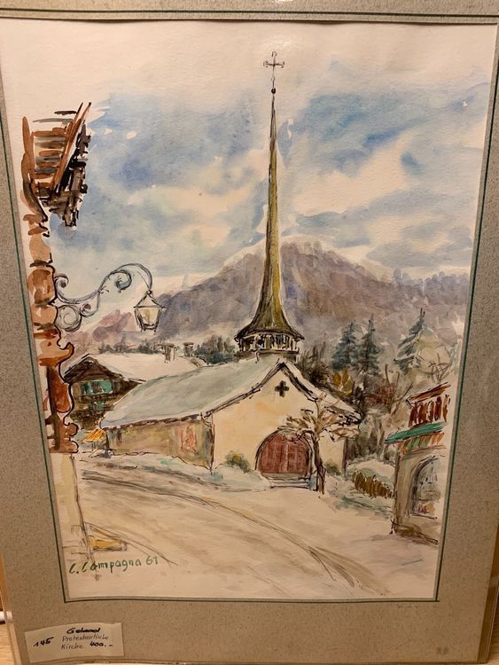 Aquarelle Gstaad Kirche 1961 (Gebraucht) in Saanen für CHF 90 – mit Lieferung auf Ricardo kaufen