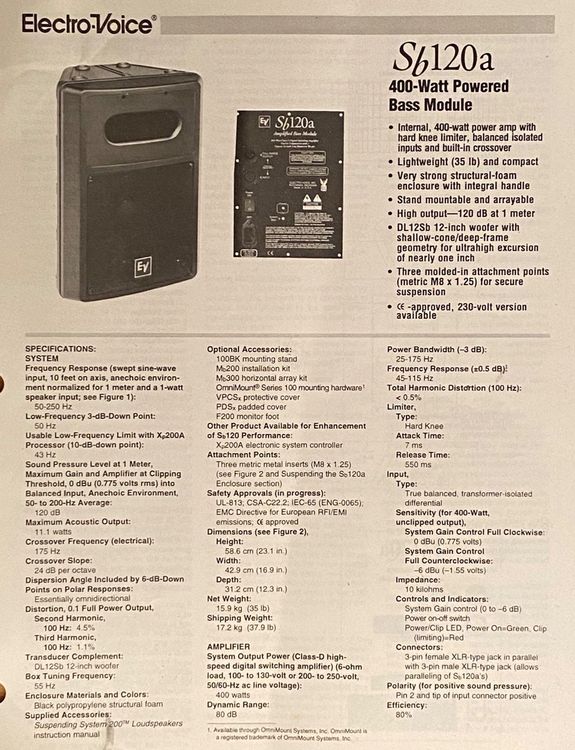 Electro Voice EV SB 120a Subwoofer (Gebraucht) in Lengnau BE für CHF ...