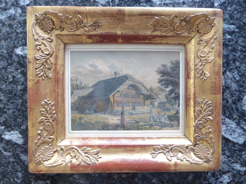 Kleines Bild mit Rahmen und Bauernhaus hinter Glas (Gebraucht) in ...