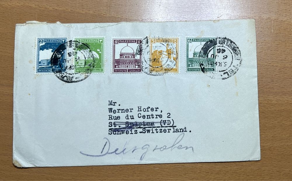 Brief von Palästina in die Schweiz 1946 (Gebraucht) in Riehen für CHF 8 – mit Lieferung auf ...