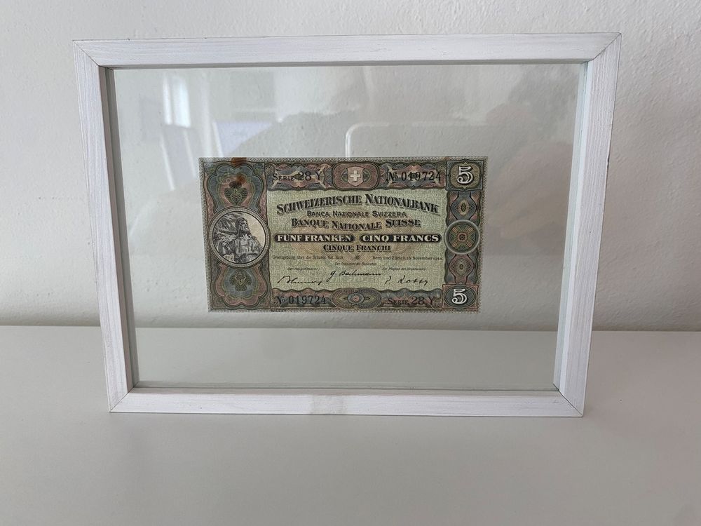 Banknote CHF 5.- von 1944, gerahmt (Gebraucht) in Thalwil für CHF 9 ...