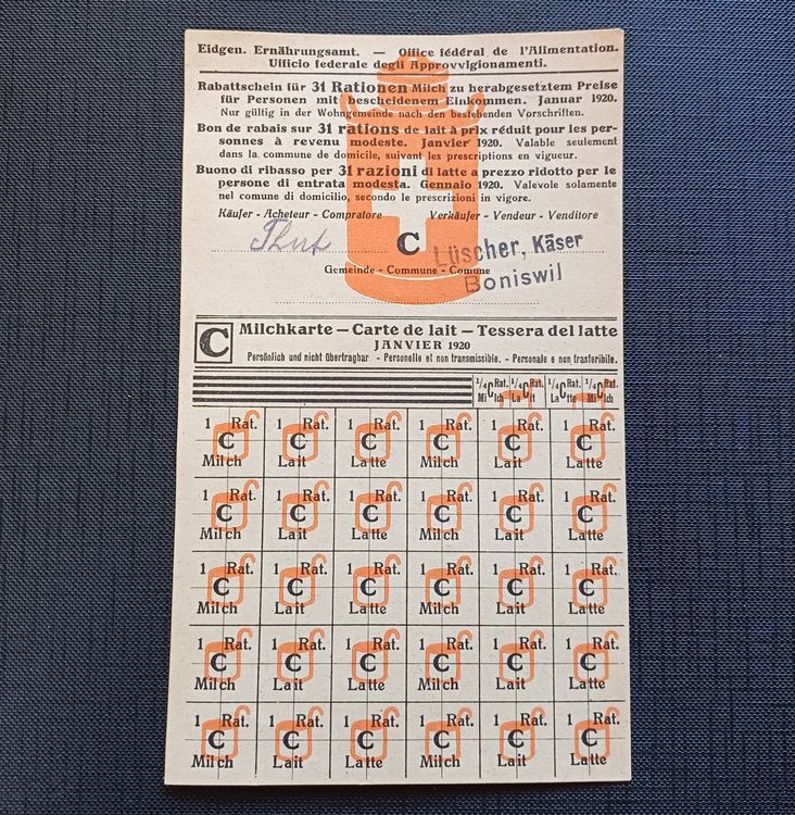 Rationsmarken Käserei Lüscher BONISWIL 1920 Rabattschein (Gebraucht) in ...