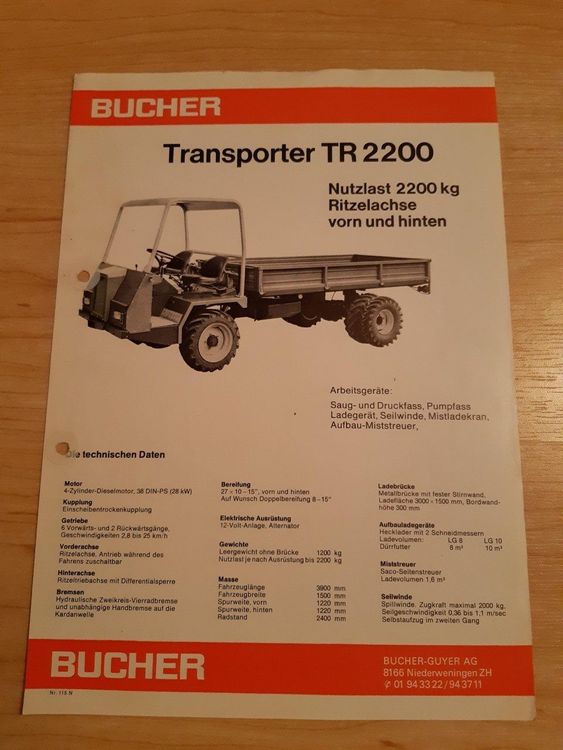 Bucher Transporter TR2200 Prospekt (Gebraucht) in Dürnten für CHF 20 ...