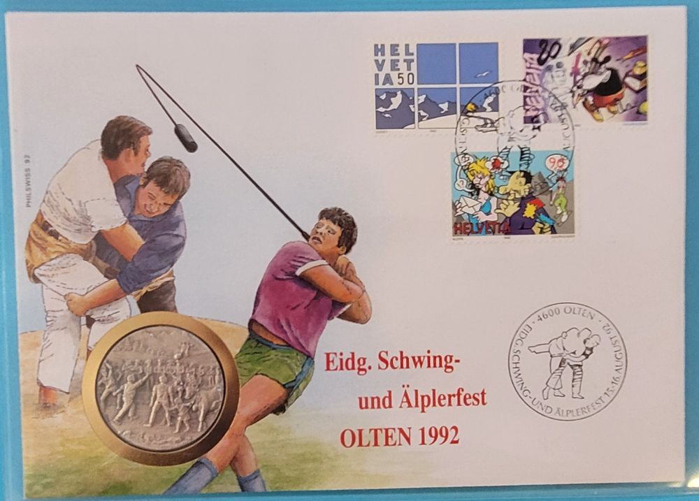 Eidg. SCHWING- UND ÄLPERFEST Olten 1992 Silber 20g Münzbrief (Gebraucht) in Oberriet SG für CHF ...