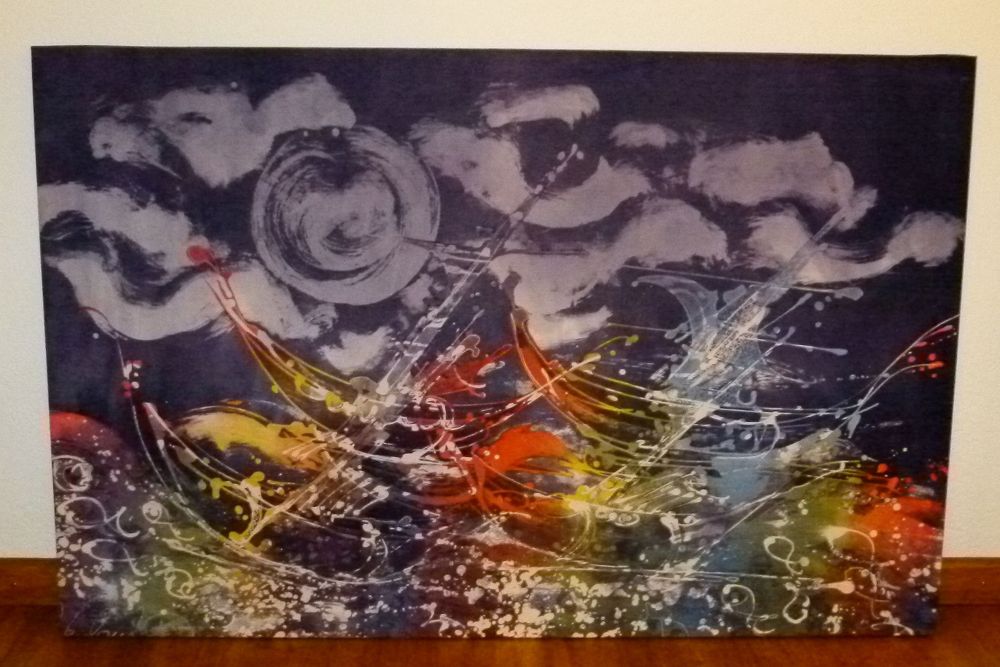 Schönes, grosses, Original Batik-Bild / Frei-Handgemalt (Gebraucht) in ...