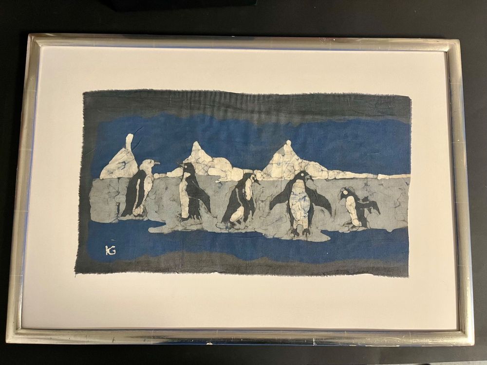 Batikbild Pinguine, gerahmt, signiert KG | Kaufen auf Ricardo