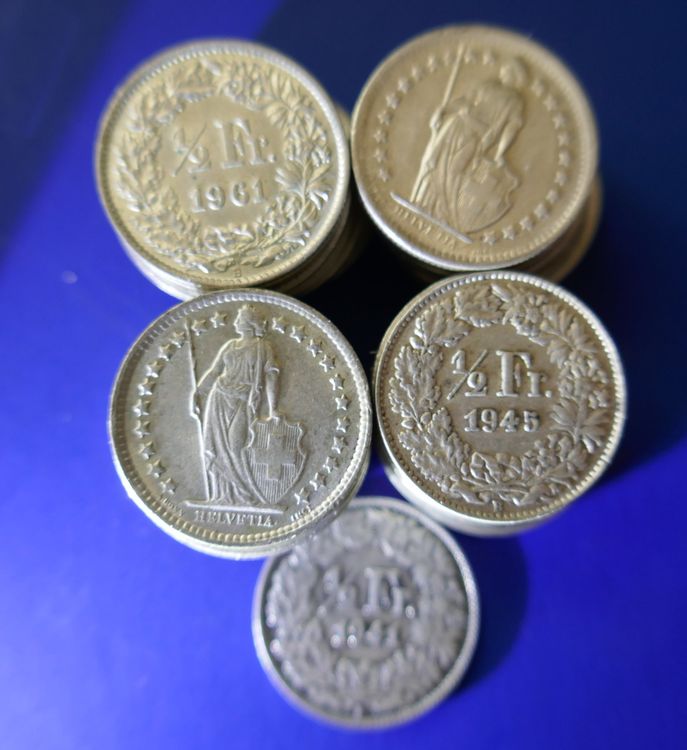 40 x "Fünfzgerli " 835/1000 Silber div. bis 1967 (Gebraucht) in Neuwilen für CHF 61 – mit ...