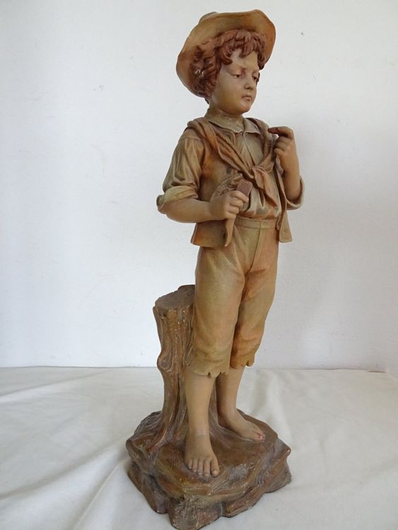 Terracotta Figur Knabe mit Zigarre Stempel u. Nummer. 45 cm | Kaufen auf Ricardo