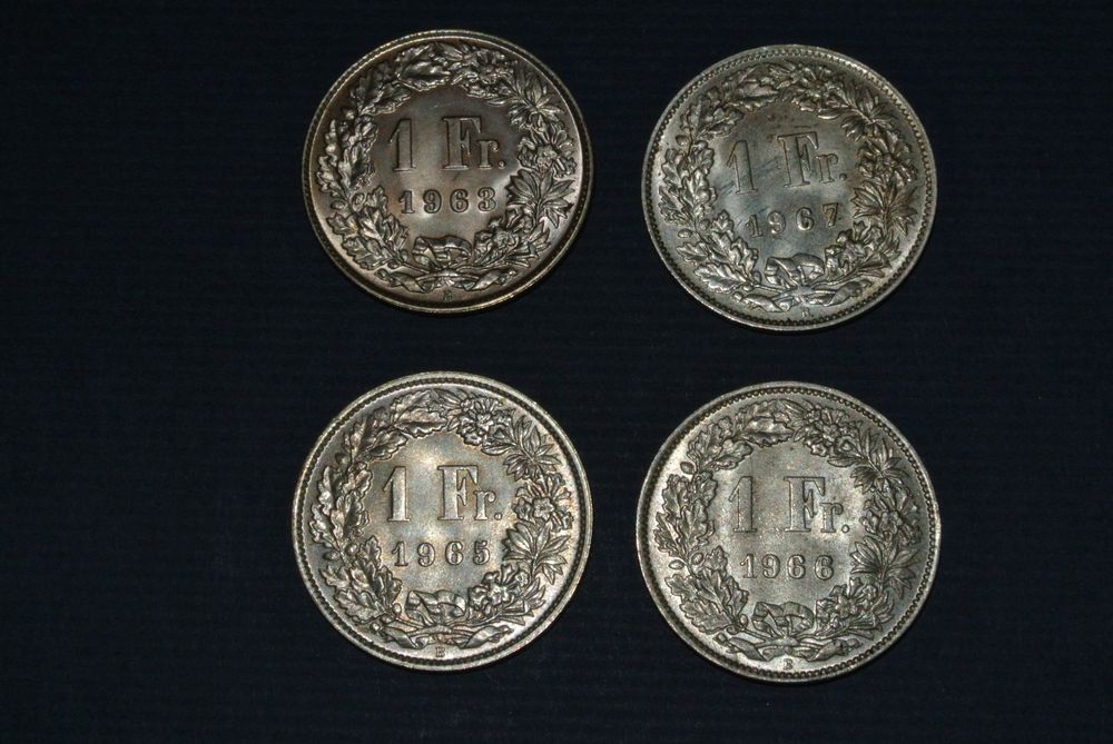 CH Münzen silber 1 Franken 1963 + 1965 + 1966 + 1967 (Gebraucht) in Utzenstorf für CHF 9 – mit ...