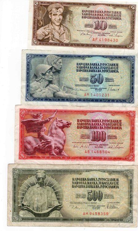 Banknoten EX-JUGOSLAVIEN 10, 50, 100 UND 500 DINARA (Gebraucht) in Baar für CHF 2 – mit ...