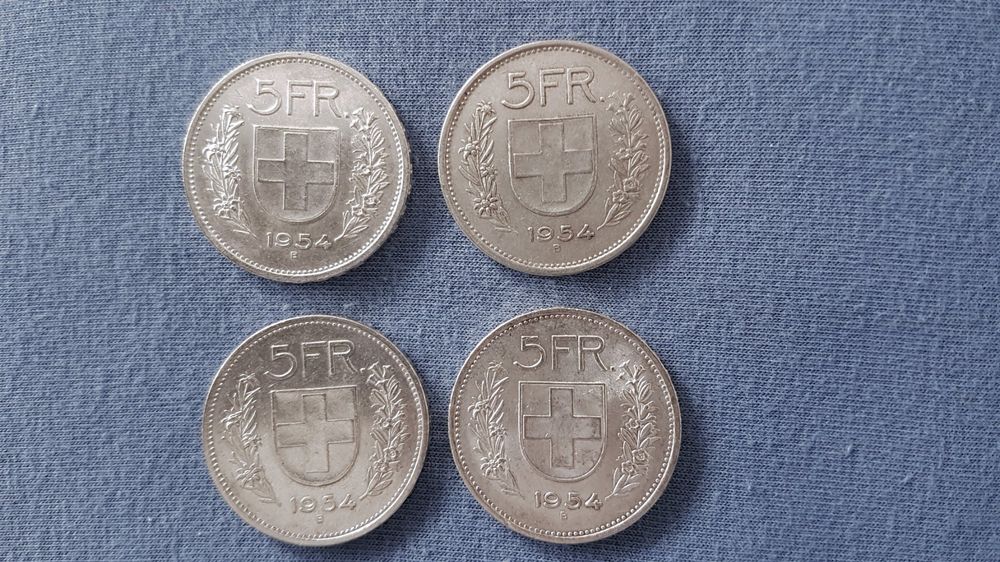 4 x 5 Franken Silbermünzen Jahrgang 1954 ab nur 1 Franken !! | Kaufen auf Ricardo