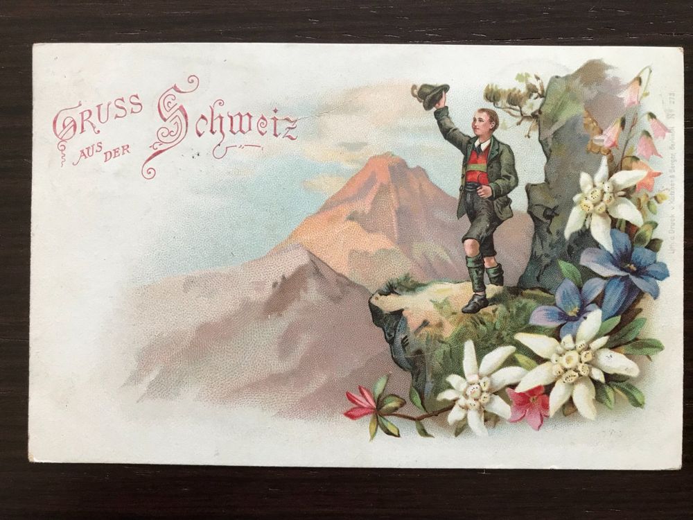 GRUSS AUS DER SCHWEIZ Litho, Wanderer im Gebirge, 1899 (Gebraucht) in ...