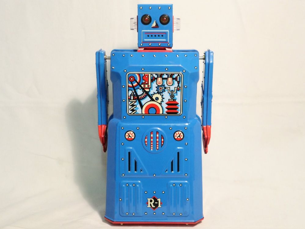 Blech Roboter R-1 Blue Robot Bump N Go Action (Neu (gemäss Beschreibung ...