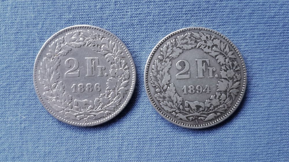 2 x 2 Franken Silbermünzen 1886 und 1894 ab nur 1 Franken !! | Kaufen auf Ricardo