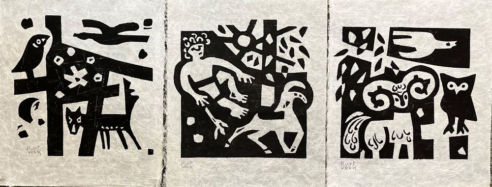 KURT VOLK 3 LINOLSCHNITTE SIGNIERT AUF JAPANPAPIER (Gebraucht) in ...