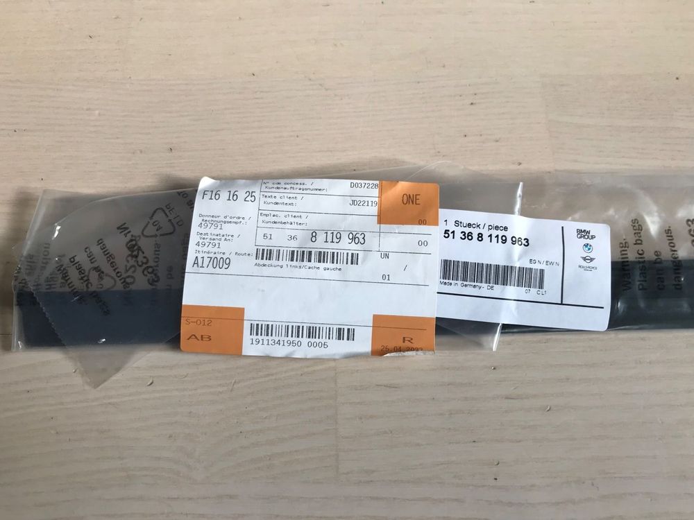 BMW e36 Coupe Abdeckung links (51368119963) (Neu und originalverpackt ...