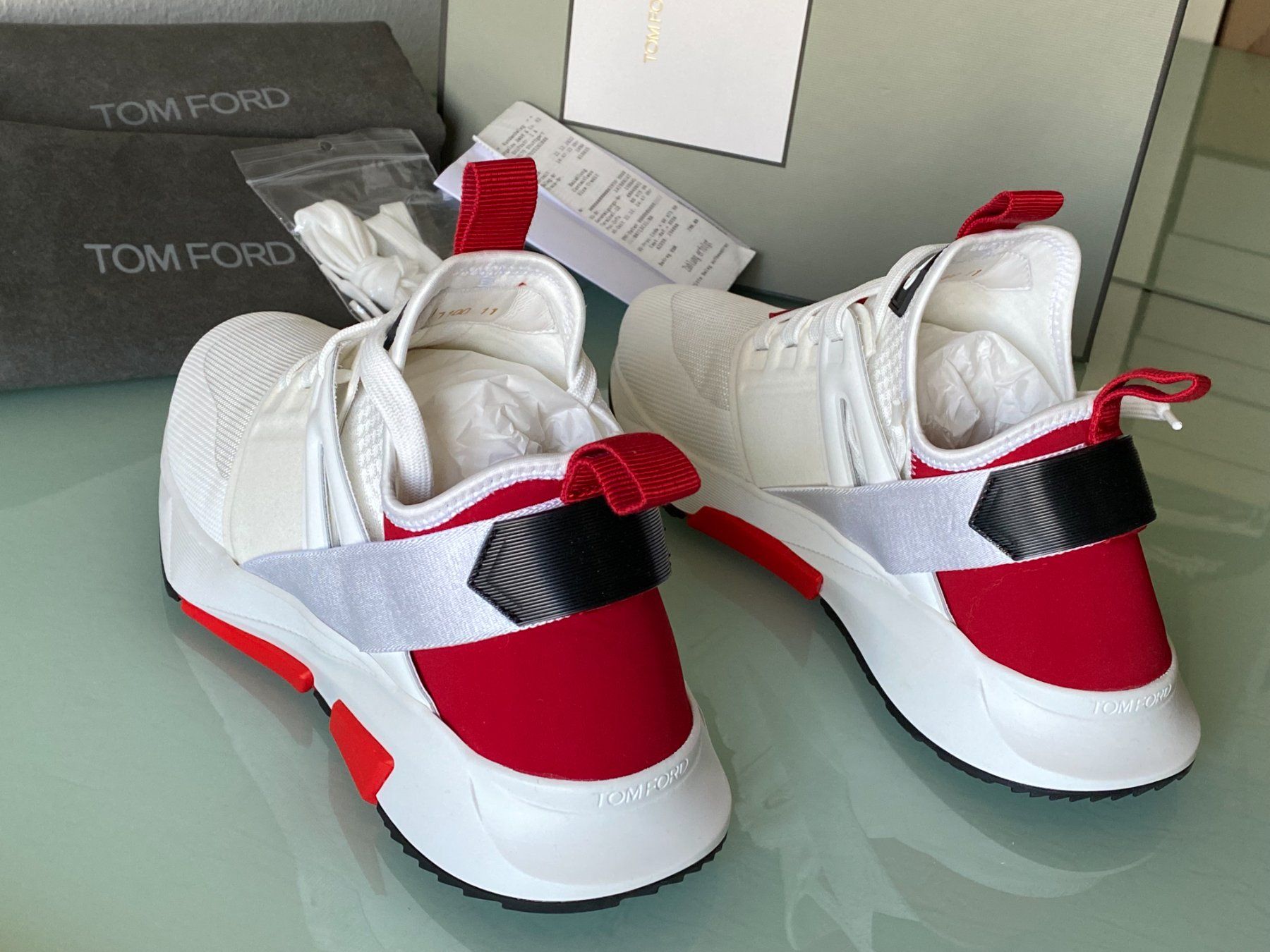 TOM FORD Jago Neoprene Mesh Suede Weiss Rot Sneakers 44 NEU (Neu und ...