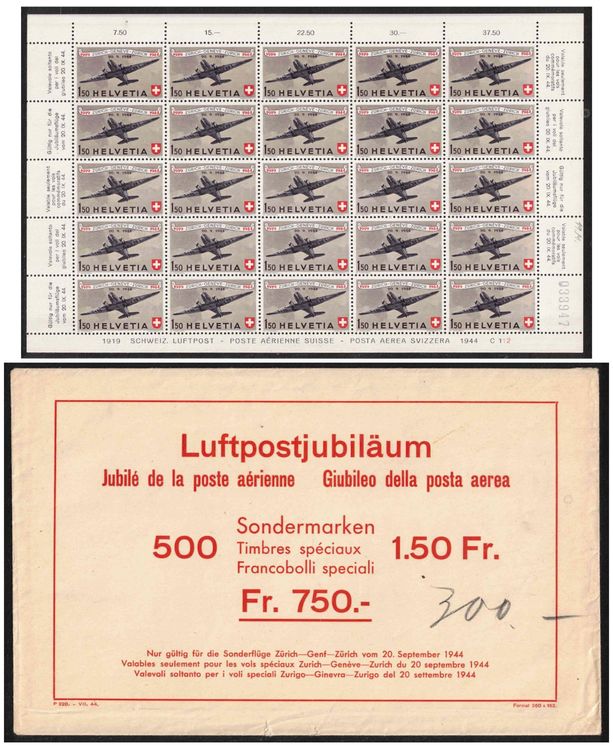 1944 Flugpost Bogen FO40 ** postfrisch mit Originalumschlag! | Kaufen auf Ricardo