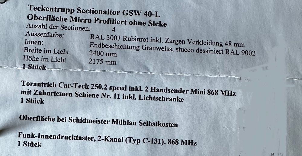Garagentor - Sectionaltor GSW 40-L von Teckentrupp | Kaufen auf Ricardo