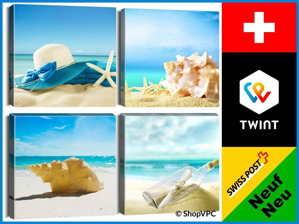 Set 4 Leinwandbilder Strand und Meer - Wandbilder mit Rahmen | Kaufen auf Ricardo