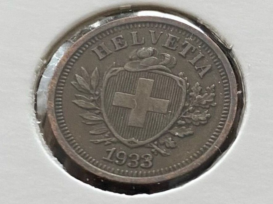 Schweiz 1 Rappen 1933 unz + braune Patina Wappen alt + (Neu (gemäss Beschreibung)) in Speicher ...