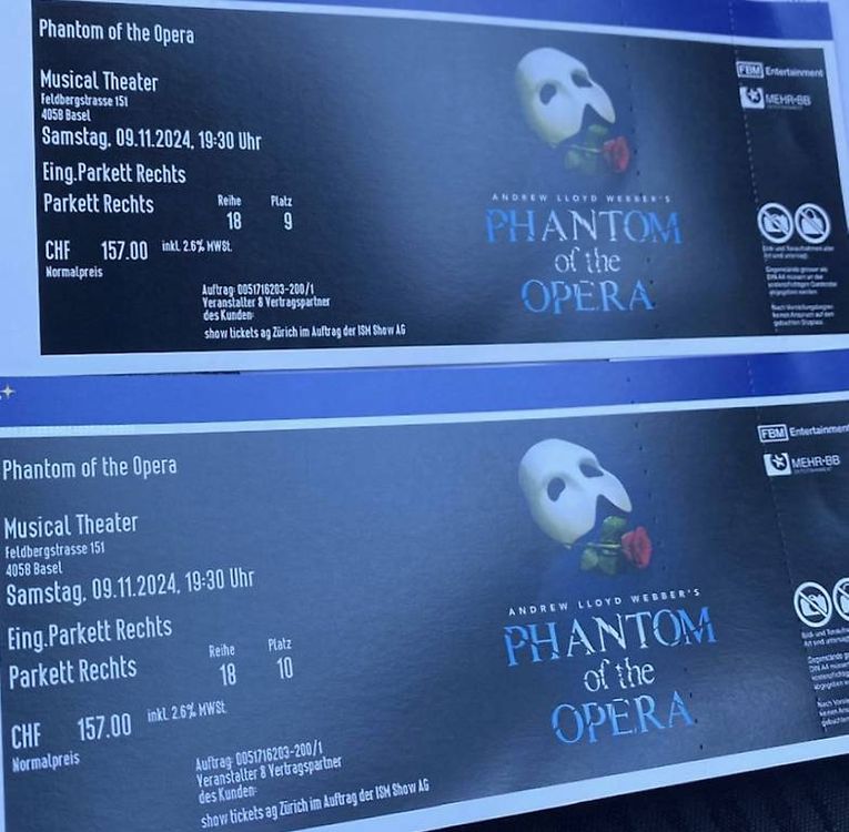 Phantom of the Opera Tickets Basel | Kaufen auf Ricardo