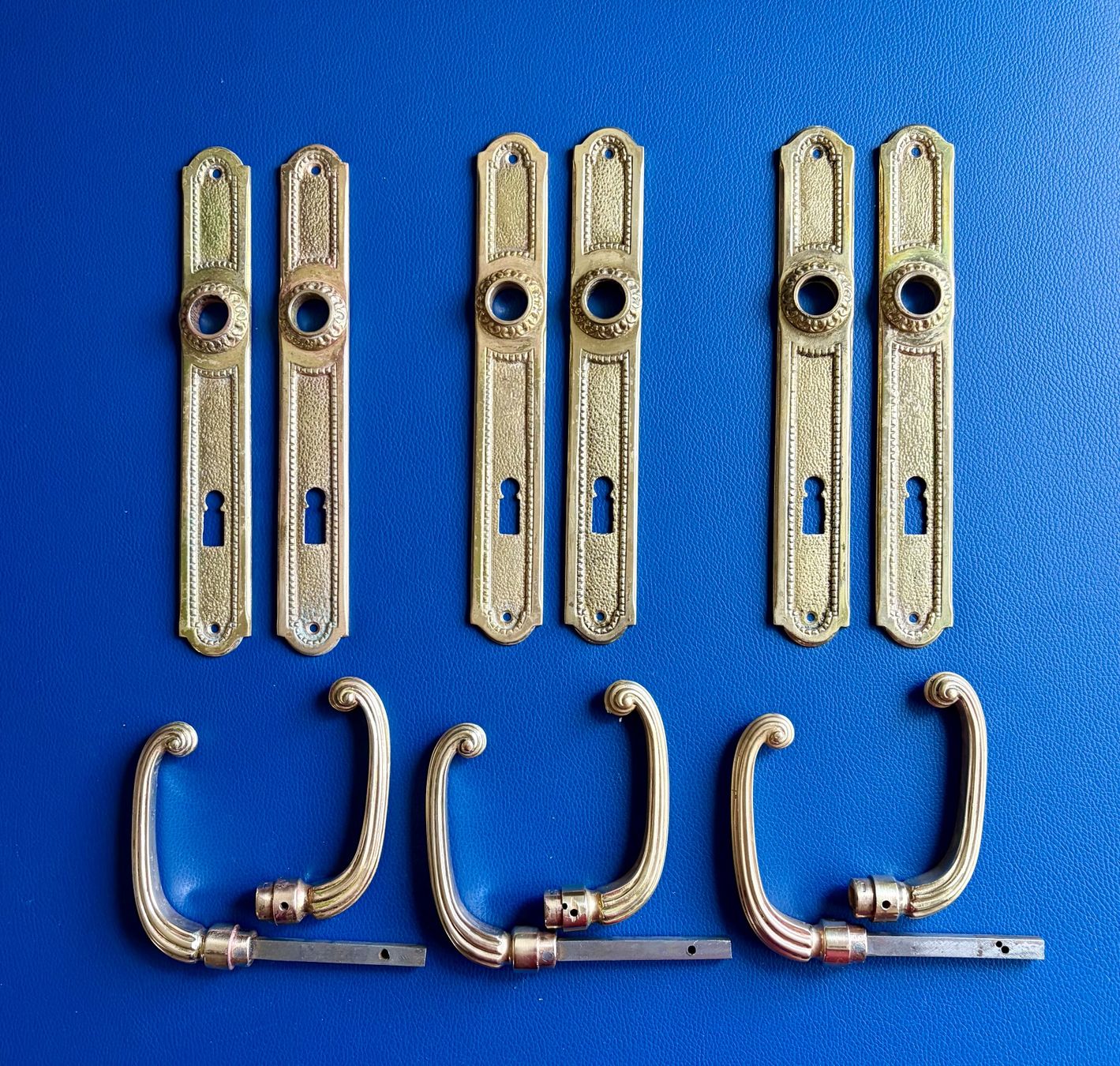 Poignées de porte vintage laiton massif (Entraxe 78 mm) (D'occasion) à ...