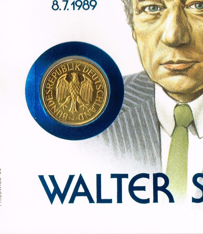 Walter Scheel_70 Geburtstag_1989_mit 1 DM Münze von 1989 (Neu (gemäss ...