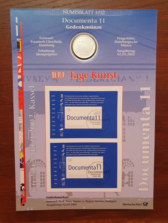 Numisblatt EUR 10.- "100 Tage Kunst Documenta 11" + 2 Blöcke (Gebraucht) in Aesch LU für CHF 11 ...