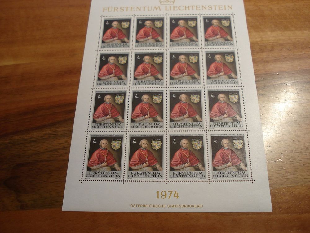 Liechtenstein 1974, Bogen Bischof Marxer ** (Gebraucht) in Niederwil AG für CHF 1 – mit ...