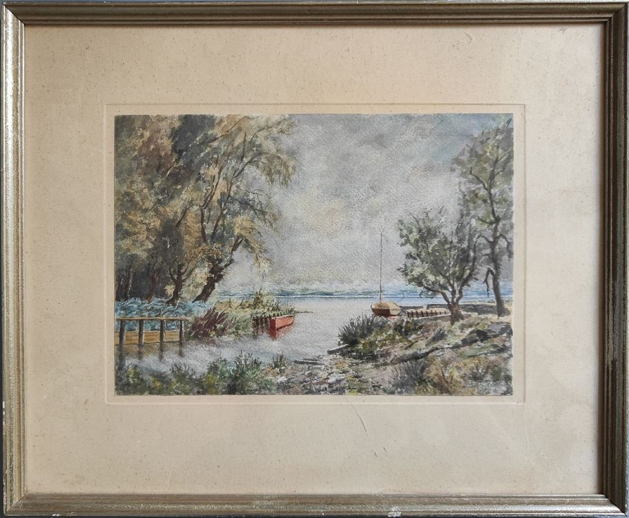 Aquarelle signée Beyeler "Cortaillod chez Landry " tableau | Kaufen auf Ricardo