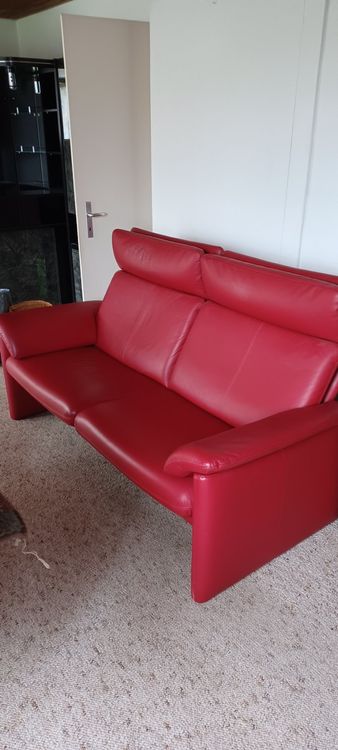 2-SOFA ROT LEDER 180X100X76 TOP ZUSTAND NICHTRAUCHERHAUSH. | Kaufen auf Ricardo