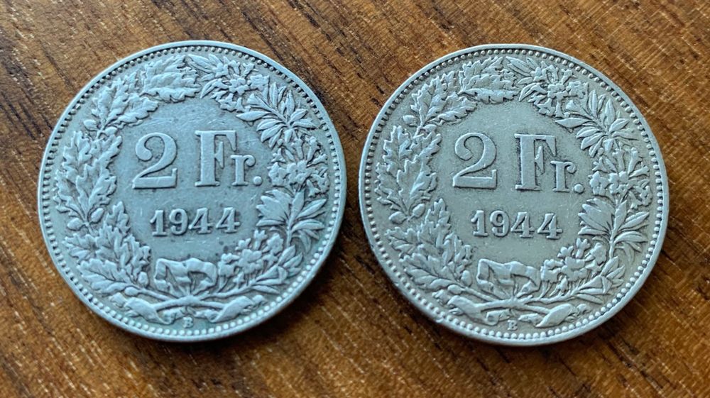 Schweiz 2 x 2 Franken 1944 Silber (Einzelverkauf möglich) (Gebraucht) in Opfikon für CHF 10.9 ...