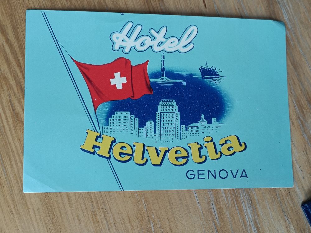 Alte Litho Gepäck Vignette / Hotel Helvetia Genova ca. 1950 (Gebraucht ...