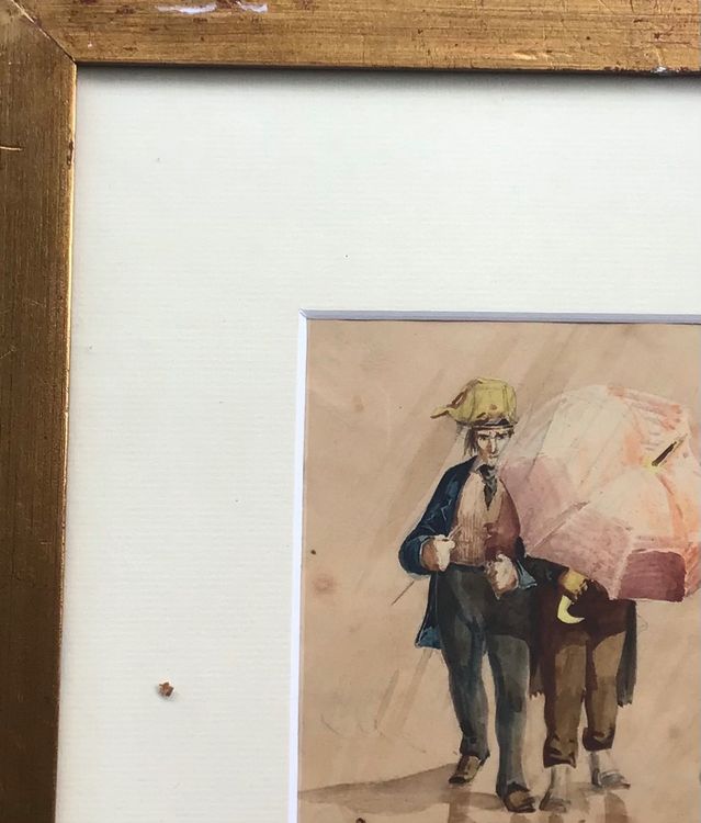 Antike Aquarell mit Personen Monogrammiert | Kaufen auf Ricardo