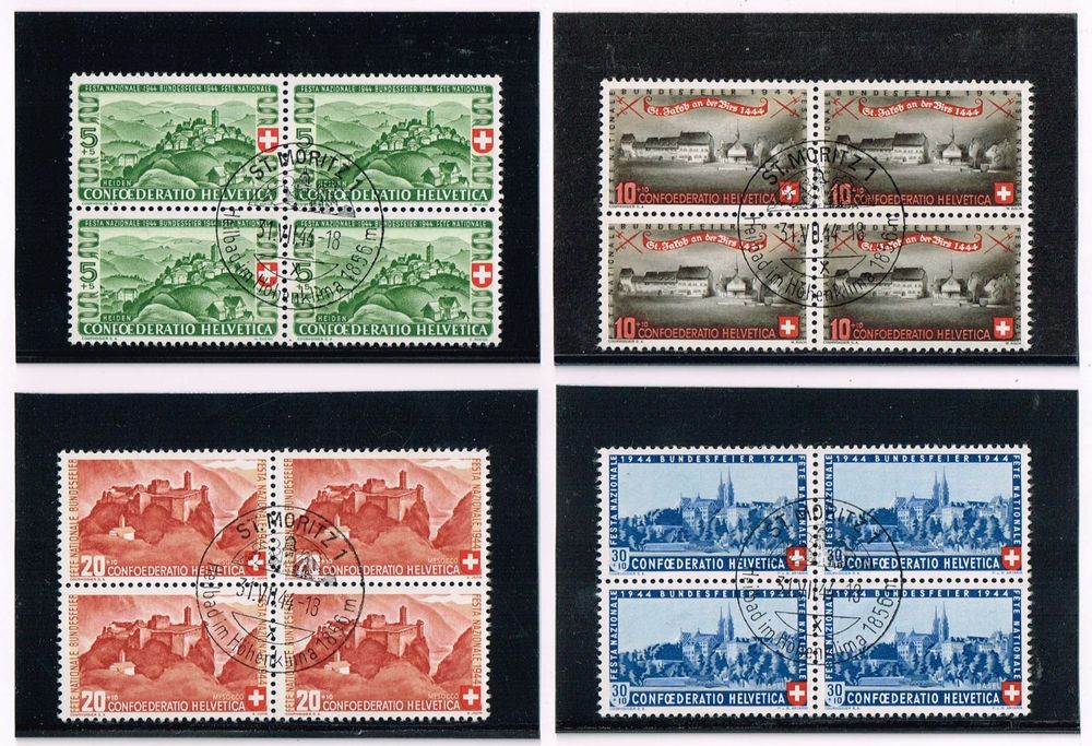 PRO PATRIA 5+10+20+30 4er-Block gestempelt St. Moritz 1944 (Gebraucht) in Rothrist für CHF 25 ...