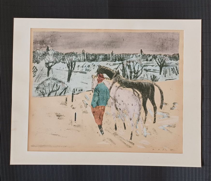 BILD . REITER MIT ZWEI PFERDE 1955 (Signiert) | Kaufen auf Ricardo